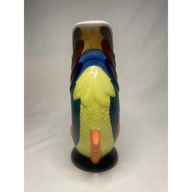 Late 20th Century Gluggle Fish Ceramic Pitcher in Teal, Orange and ...