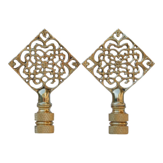 Square Filigree Brass Lamp Finials - a Pair | Chairish