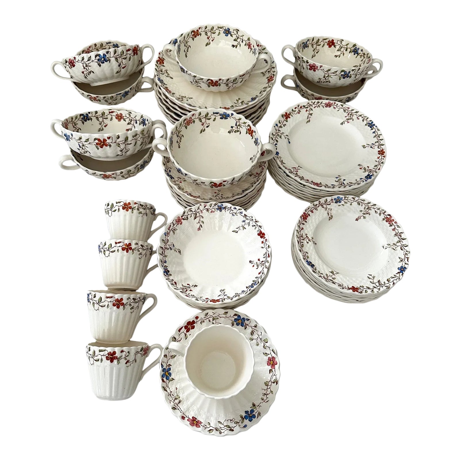 Vintage Spode Wicker Dale Dinnerware 60 Piece Set | Chairish