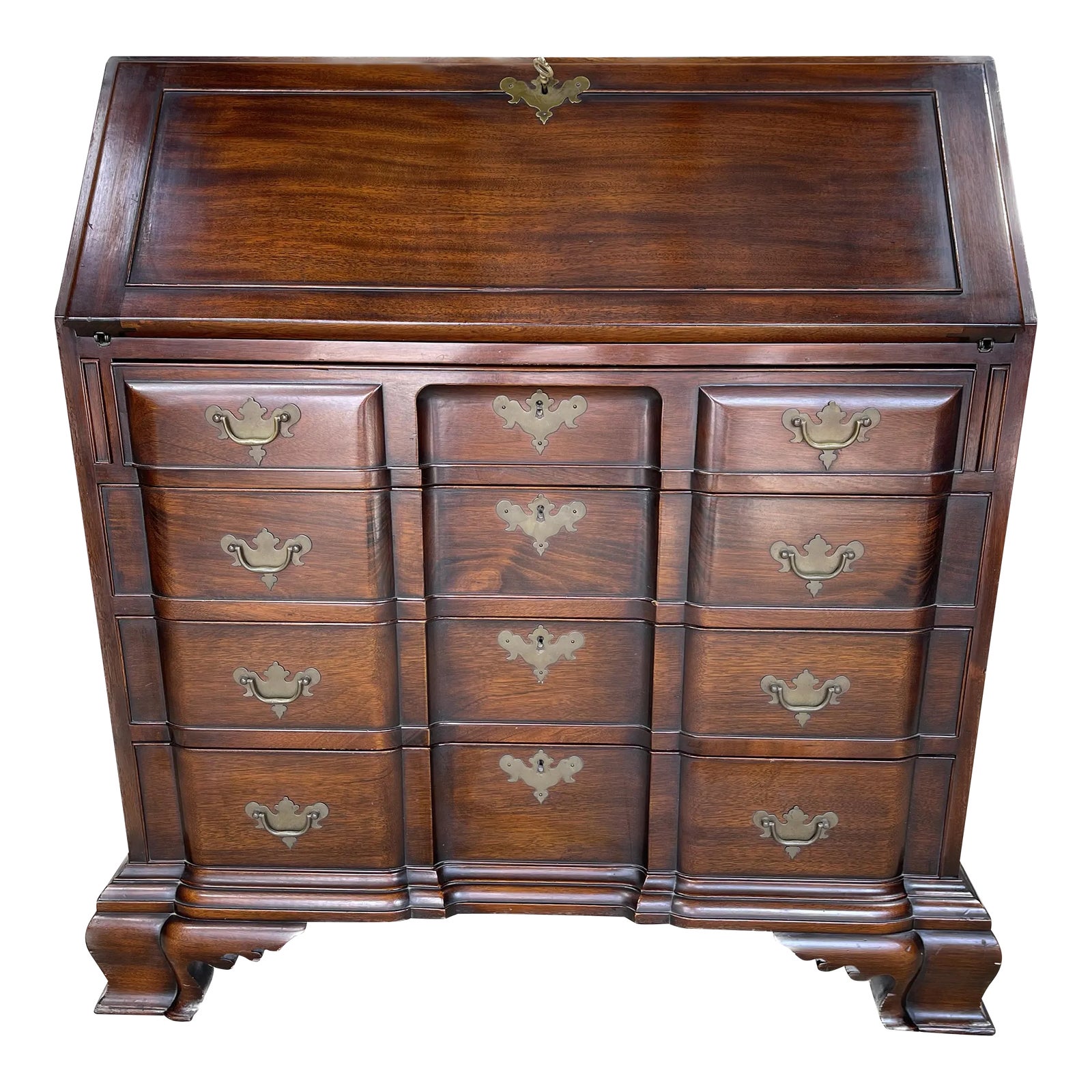 Solid Mahogany Slant and Block Front Chippendale Style Secretary Desk ...