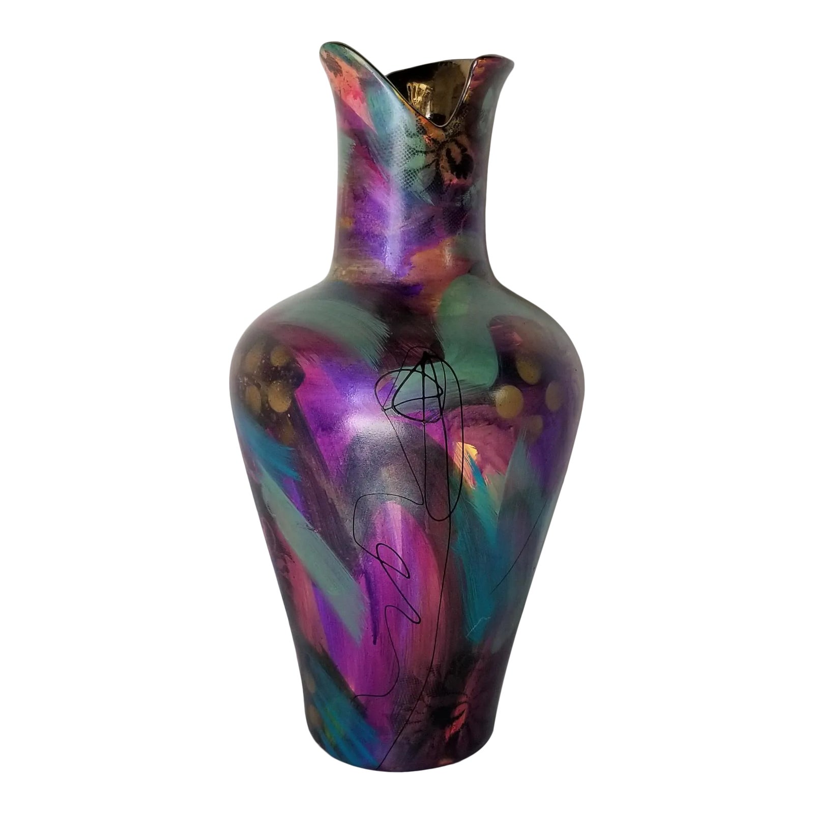 Vintage Abstract Hand Painted Ceramic Vase | Chairish