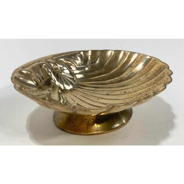 Vintage Brass Shell Motif Pedestal Dish | Chairish