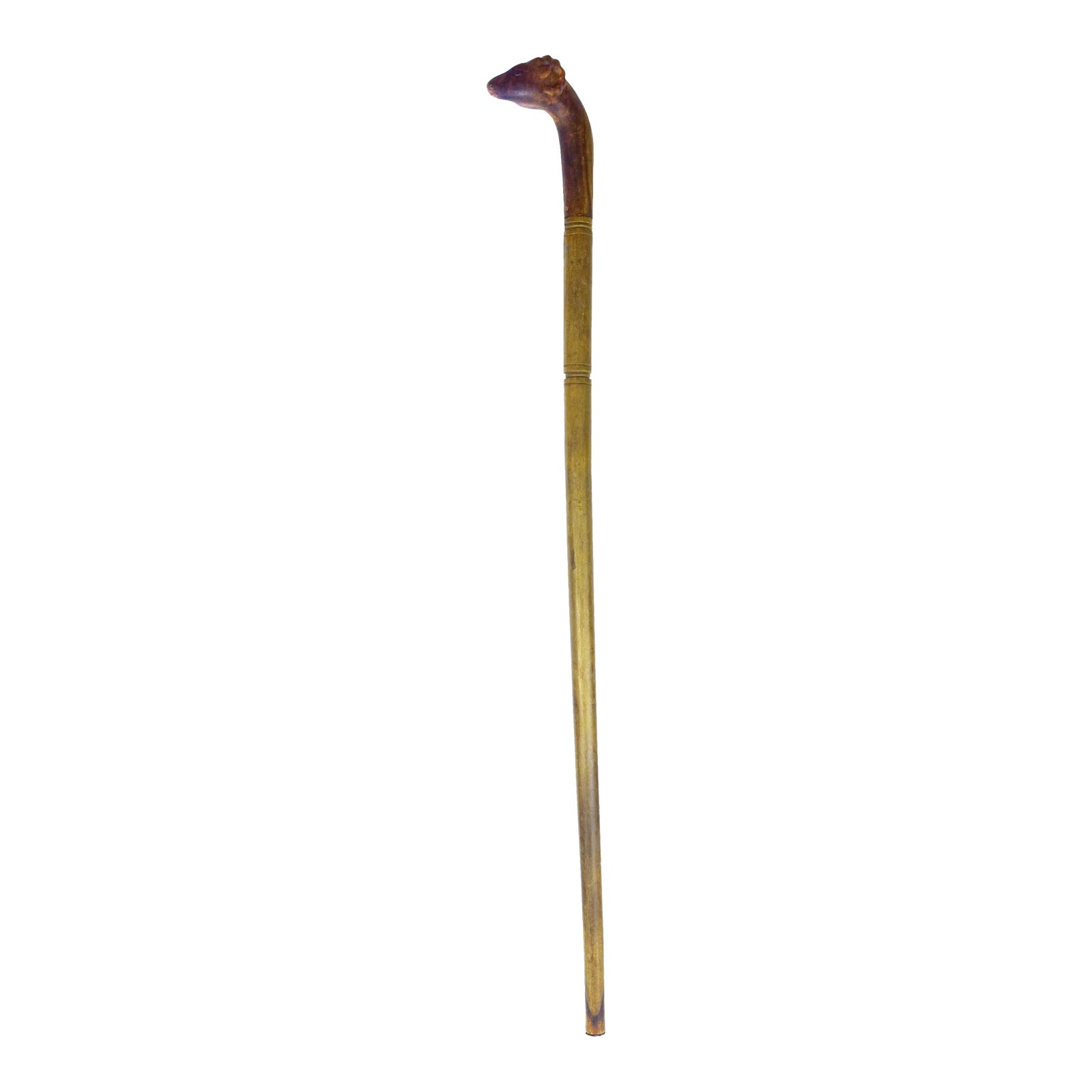 Antique Hand Carved Folk Art Ram Head Wooden Walking Cane | Chairish