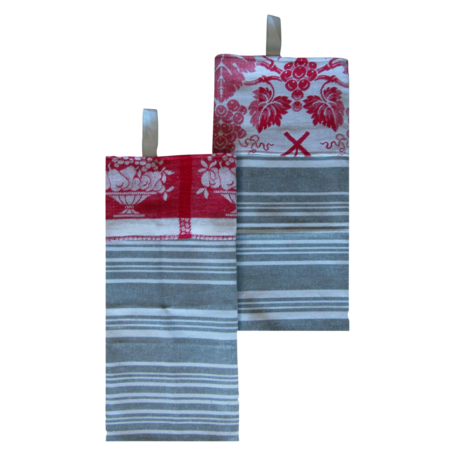 Large French Gray Striped Torchons, Pair | Chairish