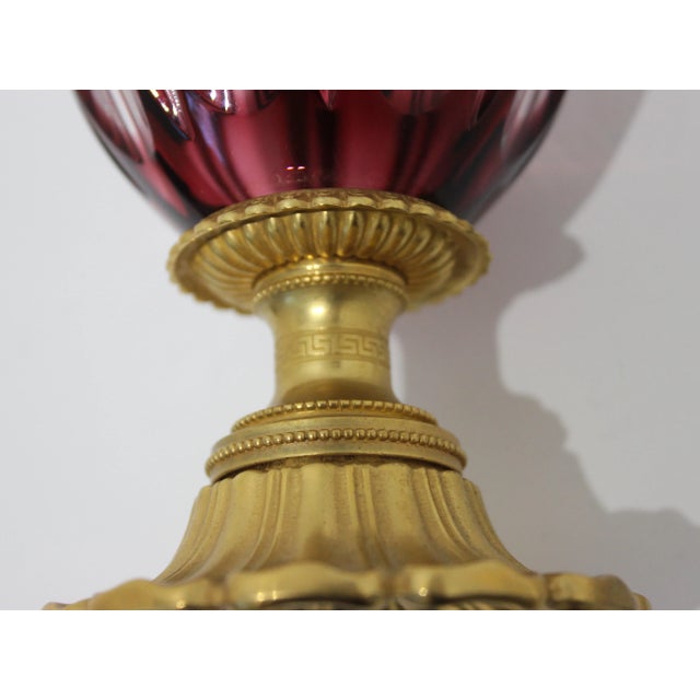 Vintage 1970s Ruby Red Cut to Clear Crystal Egg on Bronze Doré Greek ...