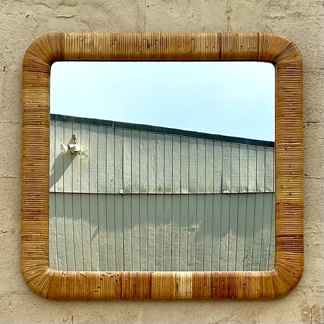 Vintage Coastal Wrapped Rattan Mirror | Chairish