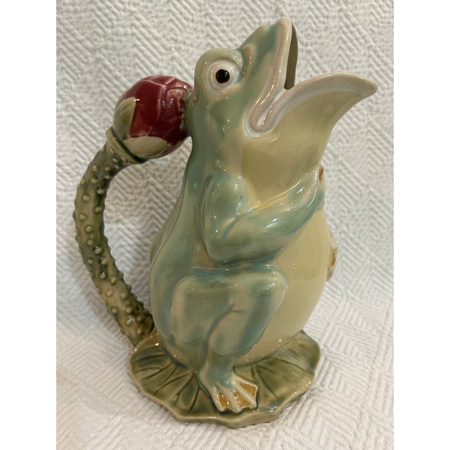 1960’s Majolica Style Frog on Lily Pad Pitcher | Chairish
