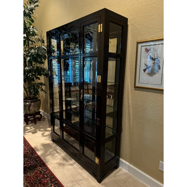 Late 20th Century Chinese Style Hardwood Lighted Display Cabnet | Chairish