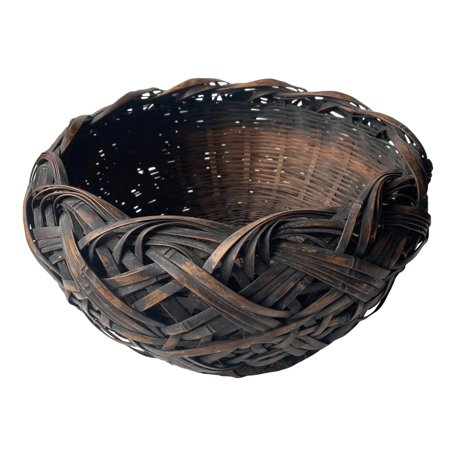 Contemporary Woven Round Basket | Chairish