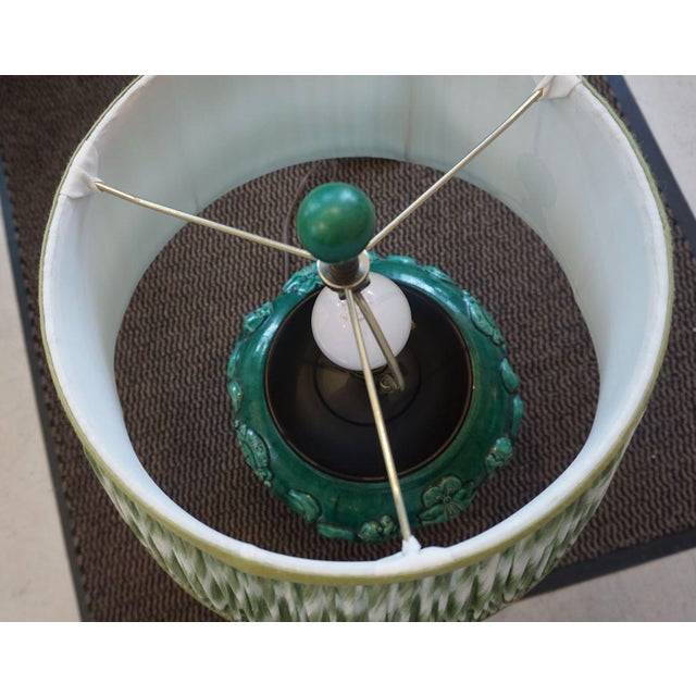 1950s Ming Style Ceramic Lamp with Pleated Shade | Chairish
