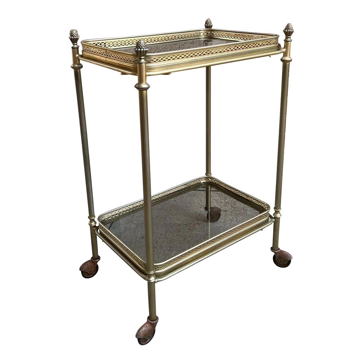 Petite Vintage French Pastry Bar Cart Brass Glass Tray Serving Trolley ...