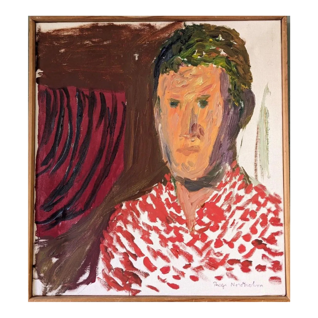 Mid-Century Modern Swedish Framed Portrait "Paul", Oil Painting | Chairish