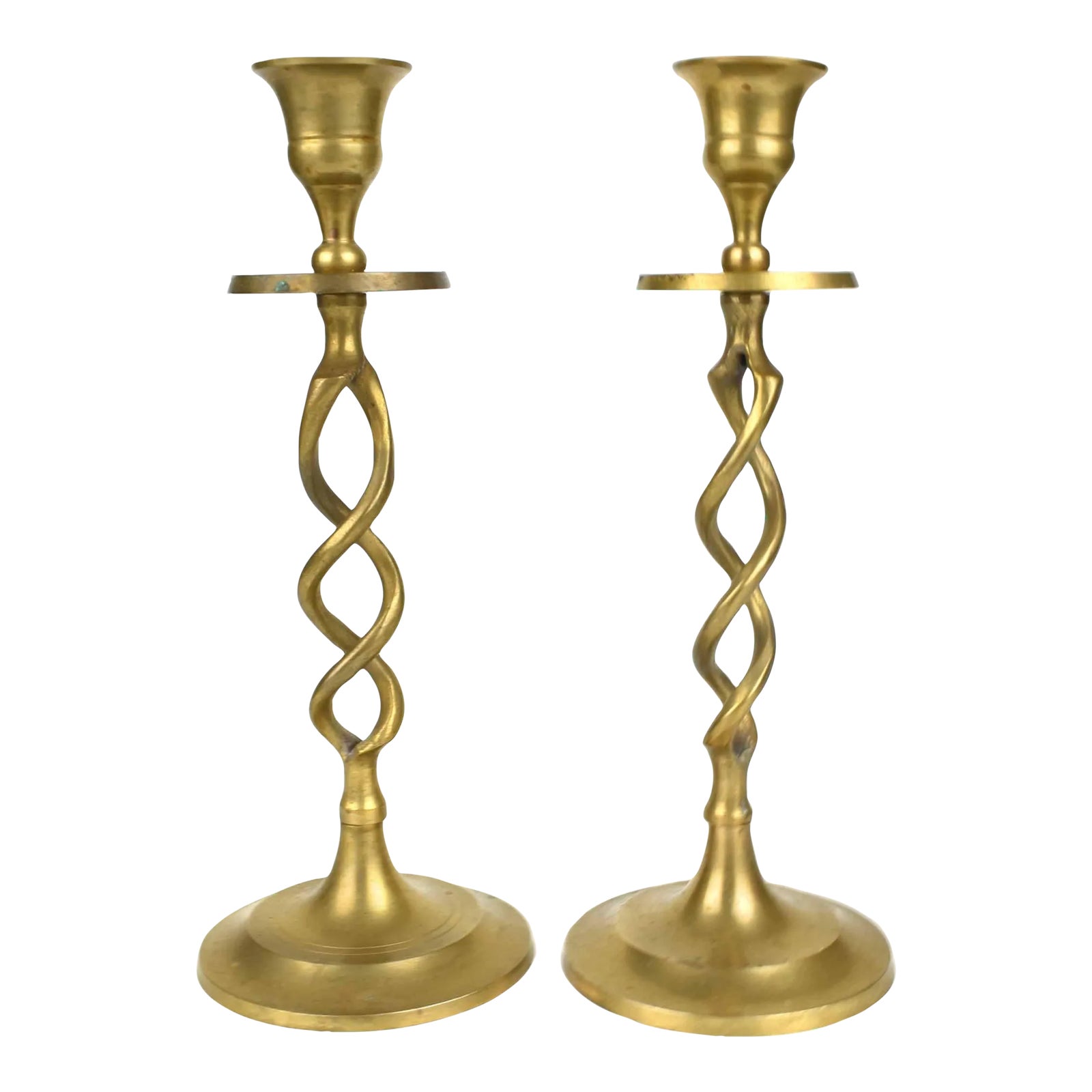 Mid 20th Century Solid Gold Brass Twisted Candlestick Candle Holders- a ...