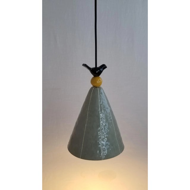 Modern Gray Ceramic Pendant Light With Black Bird, Plug in Cord From ...