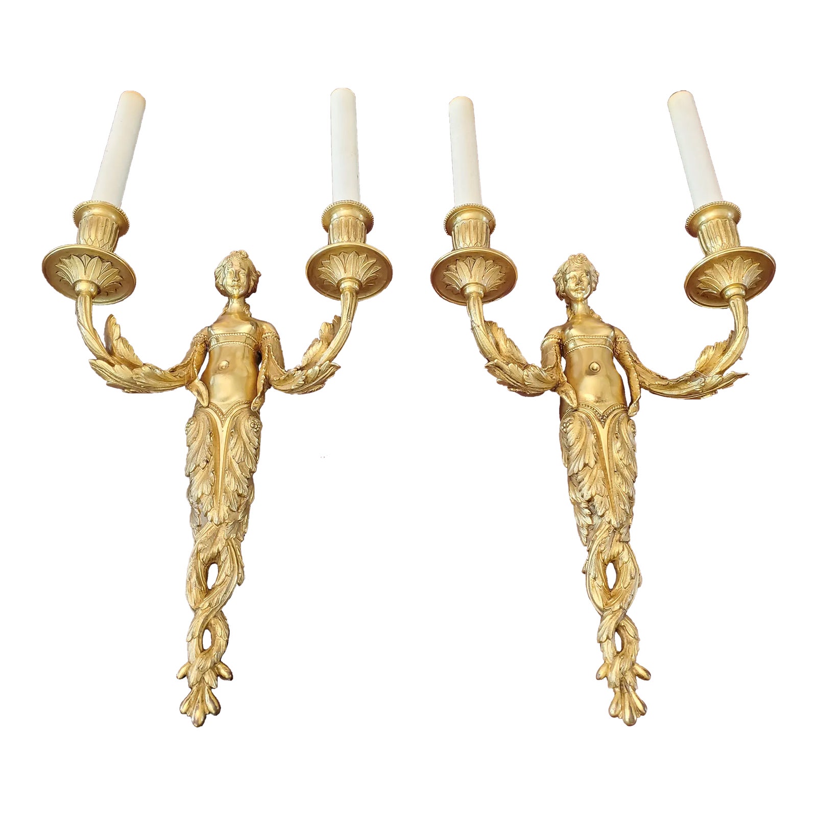 Antique Ormolu Gilt Bronze French Mermaid Sconces - a Pair | Chairish