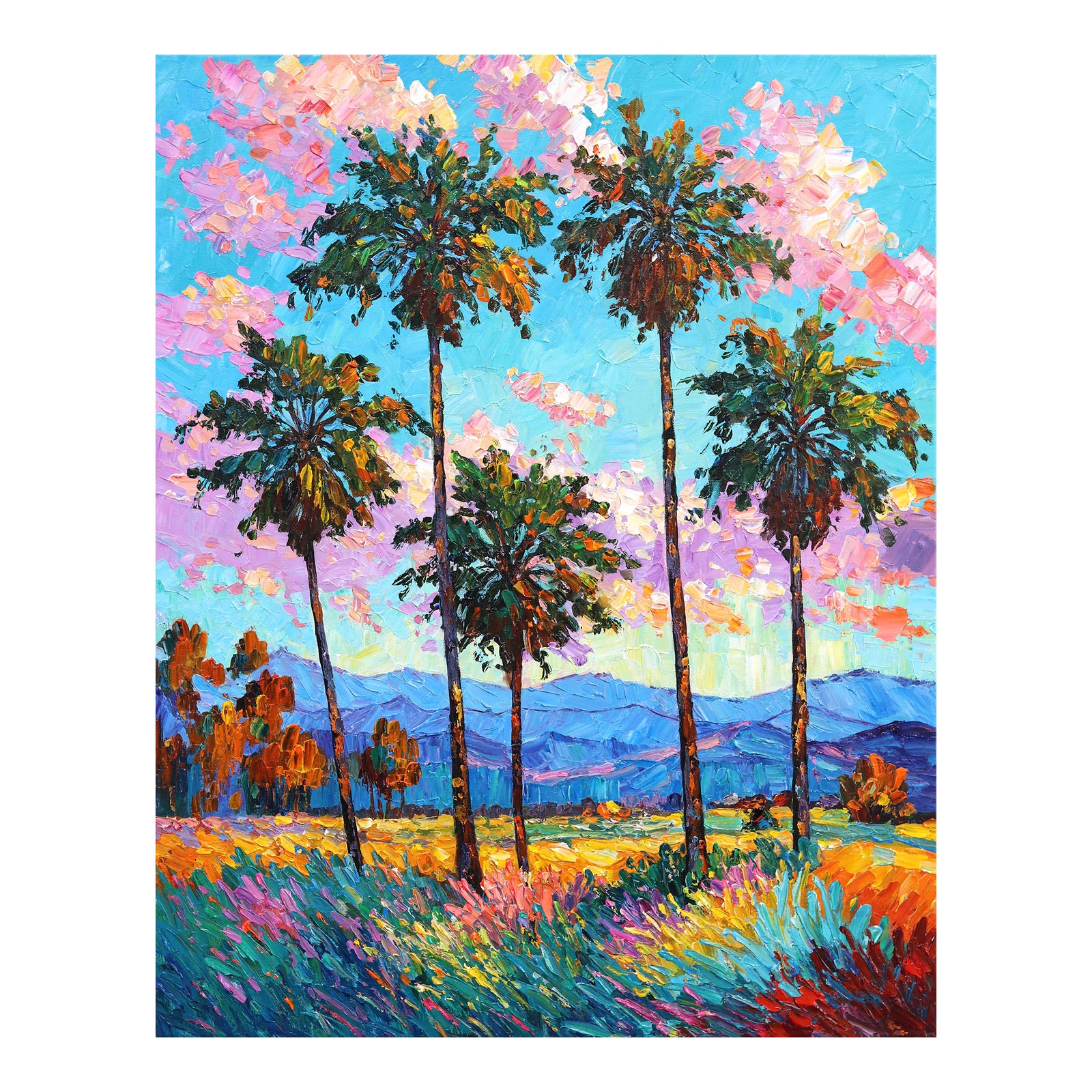 Palm Trees Rising - Vibrant Textural Landscape Oil Painting | Chairish