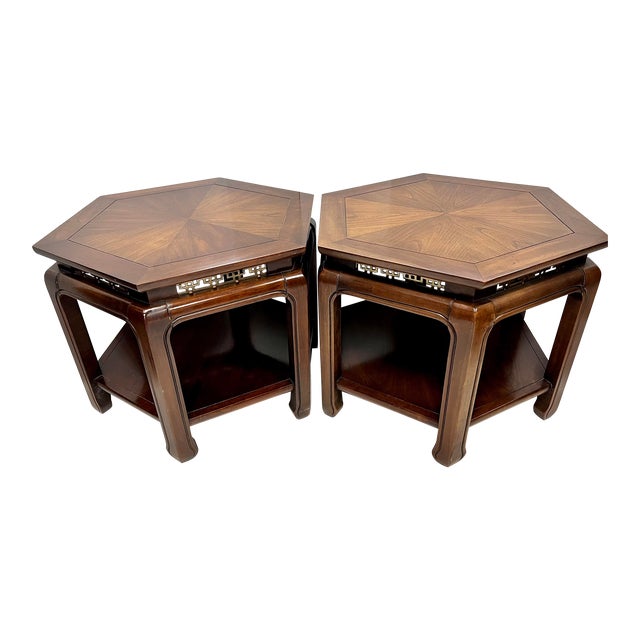 Asian Chinoiserie Style Octagonal End Tables, Pair | Chairish