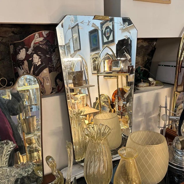 1930s Art Deco Brass and Etched Glass Hexagonal Italian Wall Mirror ...