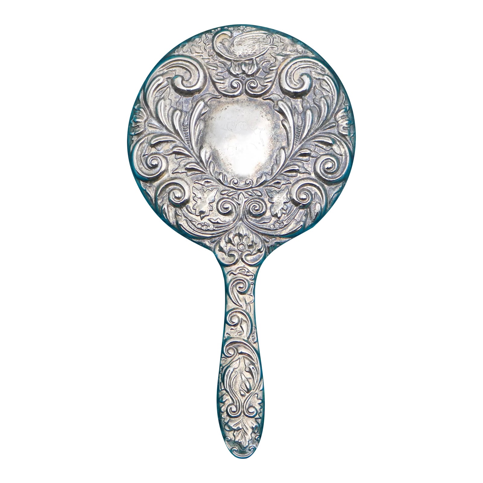 Antique Silver Plated Repousse Hand Mirror With Bird | Chairish