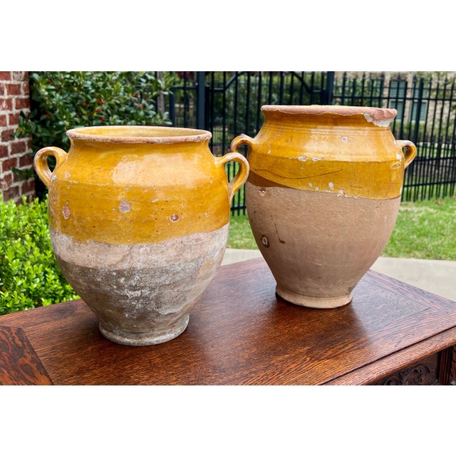 Antique French Country Pair Confit Pots Pottery Jugs Glazed Ochre ...