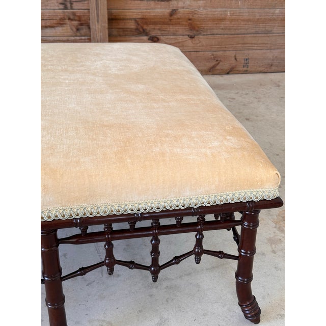 Monumental Regency Faux Bamboo Velvet Upholstered Ottoman by Century ...