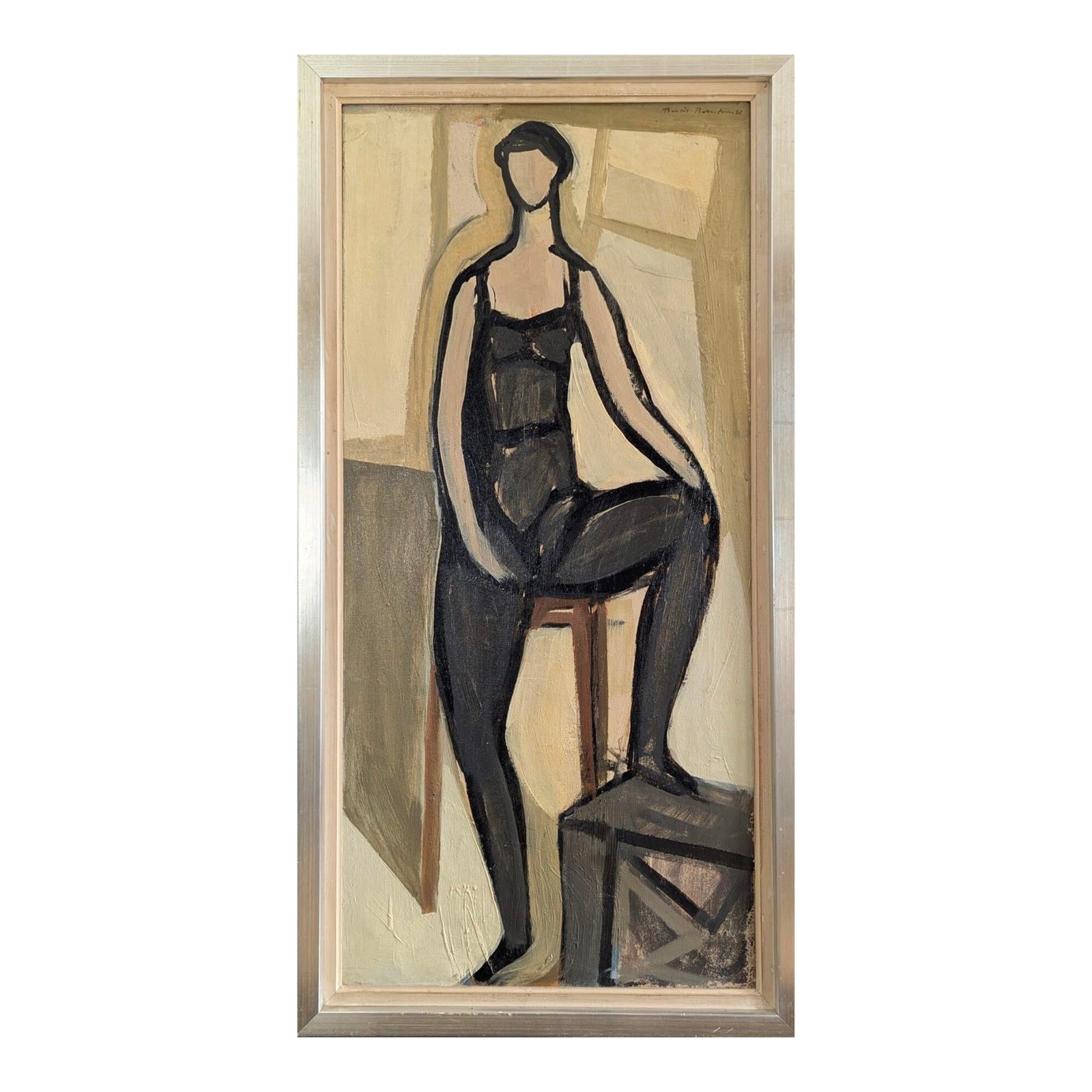 1951 Mid-Century Modern "Pose" Vintage Figurative Portrait Oil Painting ...