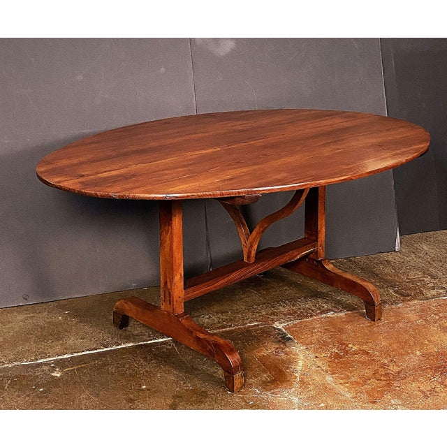 Large French Oval Vendange Table of Patinated Cherrywood | Chairish