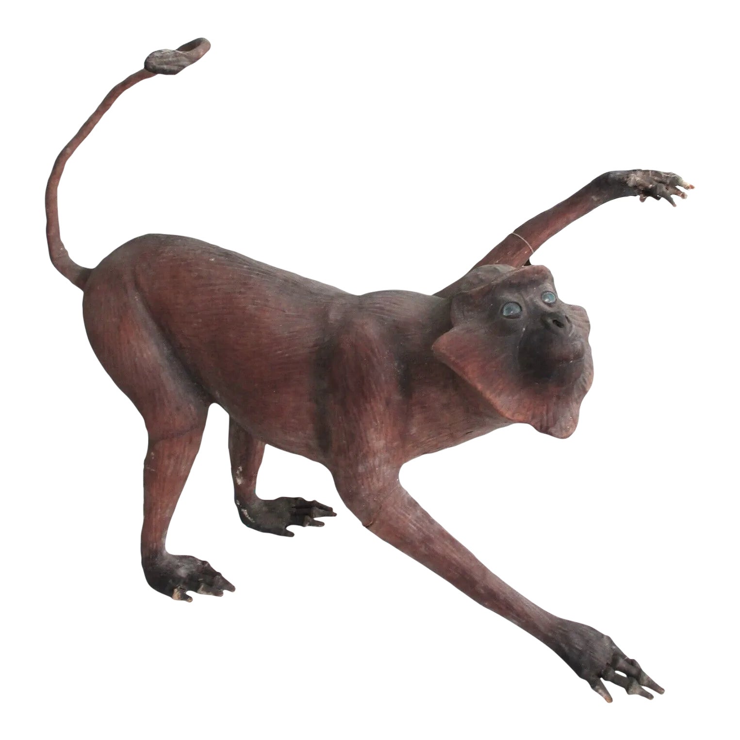 Vintage Life Size Leather Macaque Monkey Sculpture From India | Chairish