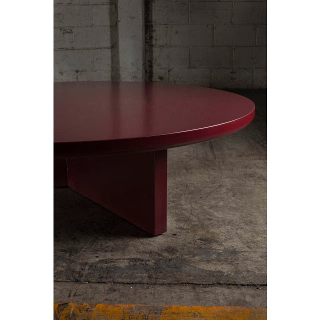Deep Dark Red Lacquer Finish in Solid Oak Round Coffee Table | Chairish