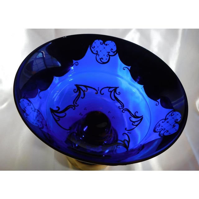 1930s Very Large Footed Blue Bowl With Gold Trim and Dimensional ...