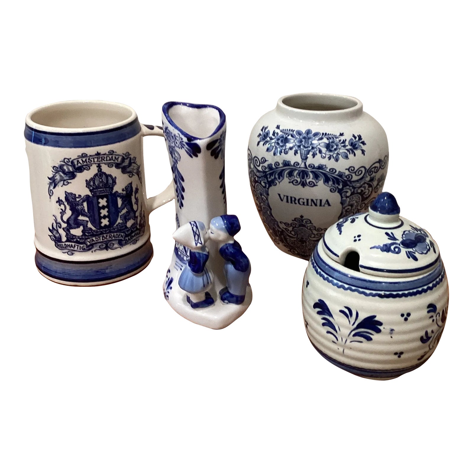 Vintage 4 Piece Collection of Delft Blue Dutch Handpainted Shoes Made ...