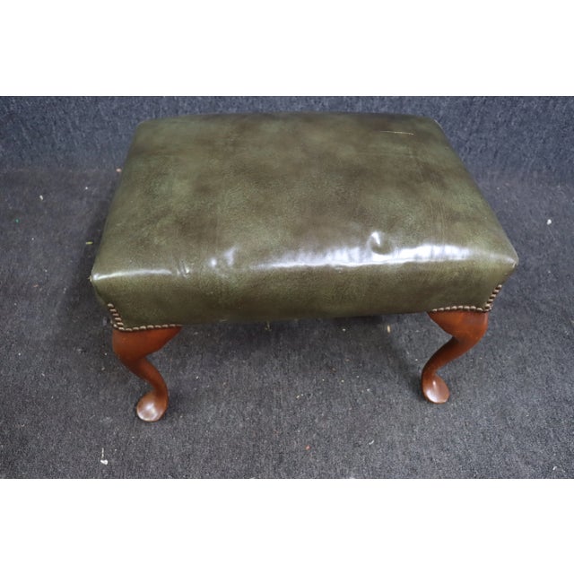 Olive Leather Wingback & Ottoman | Chairish