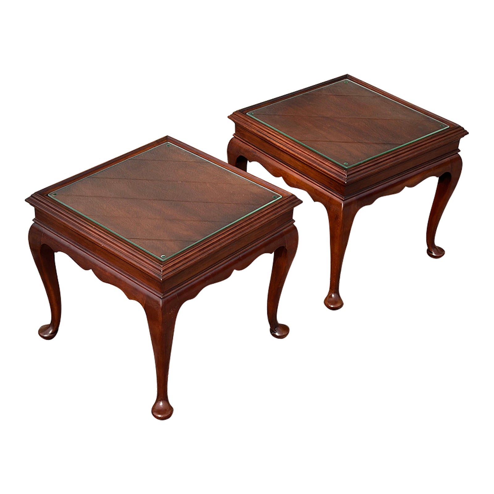 Statton Solid Cherry Low Square Side Tables With Glass Tops - a Pair ...