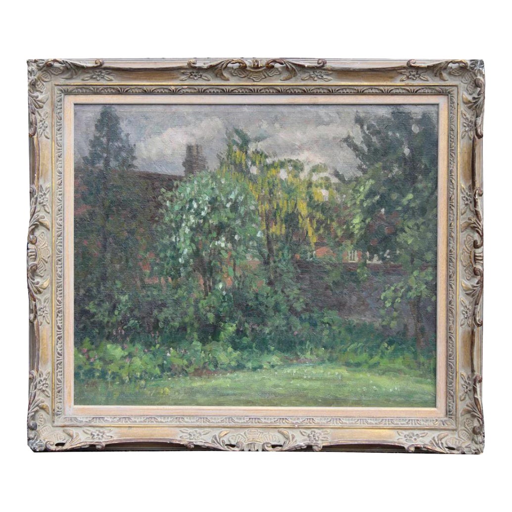 Mid 20th Century ”The Garden” Geoffrey H Rhoades British Oil Painting ...