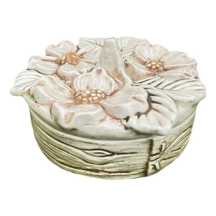 Vintage Country Cottage Core Floral Trinket Ceramic Box | Chairish
