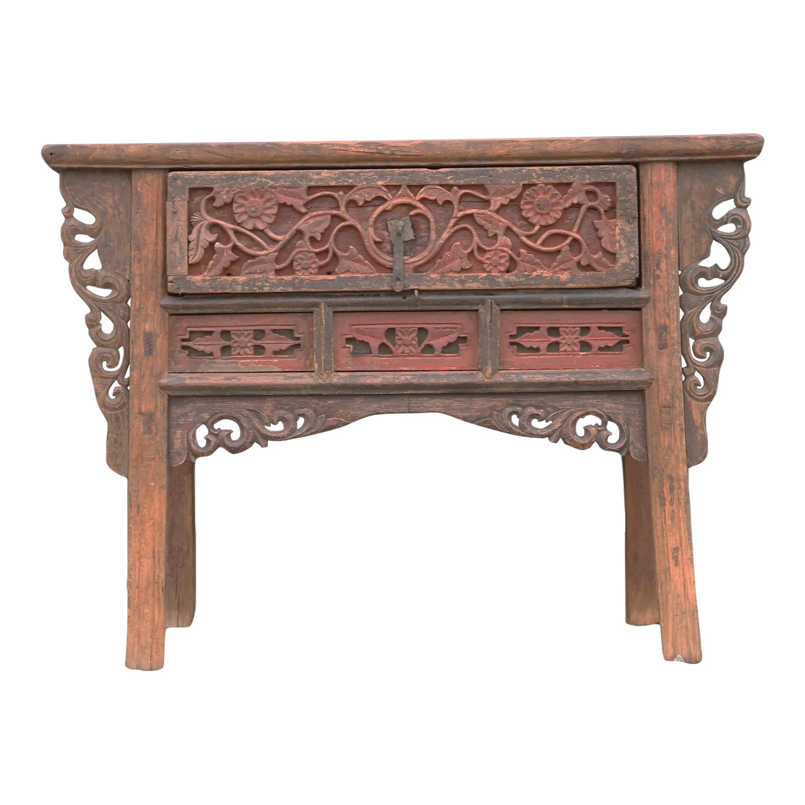 Hand Carved 1 Drawer Antique Console Table | Chairish
