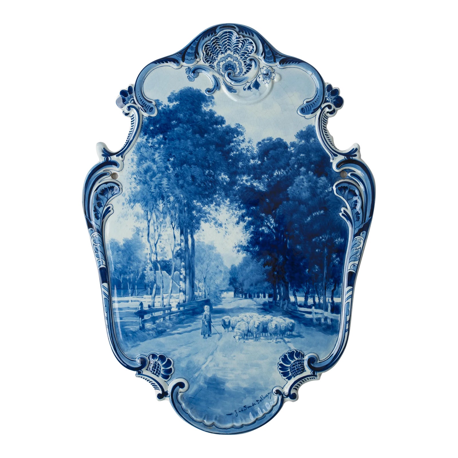 Antique Delft Cobalt Blue Landscape Ceramic Plate, De Porceleyne Fles ...
