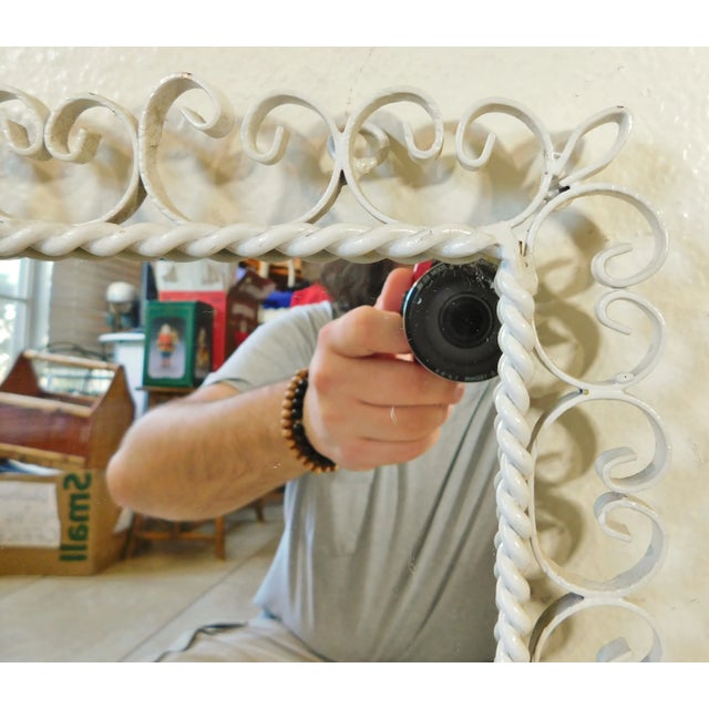 Antique White Wrought Iron Scroll & Twist Hanging Wall Mirror | Chairish