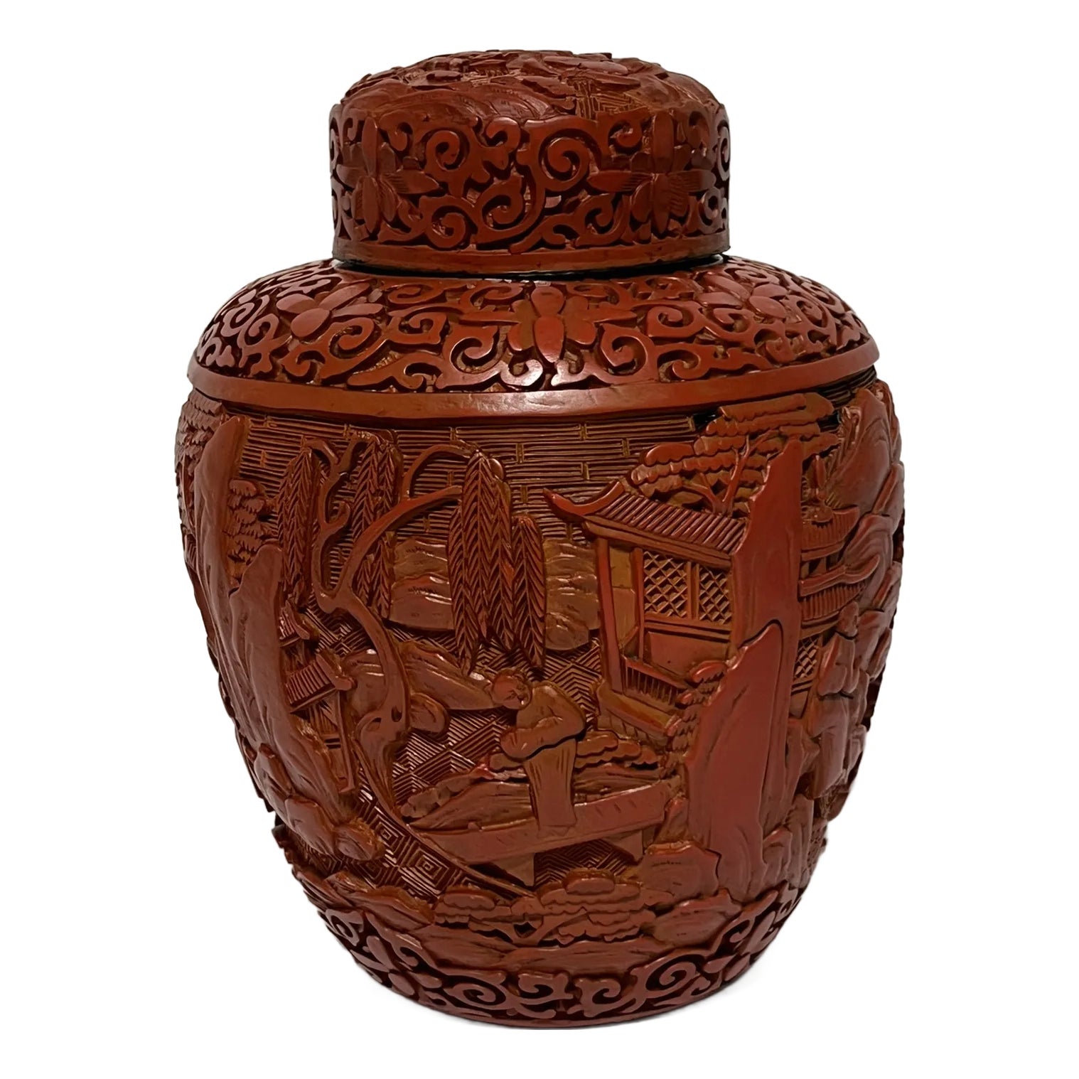 Antique Chinese Red Lacquer Covered Jar | Chairish