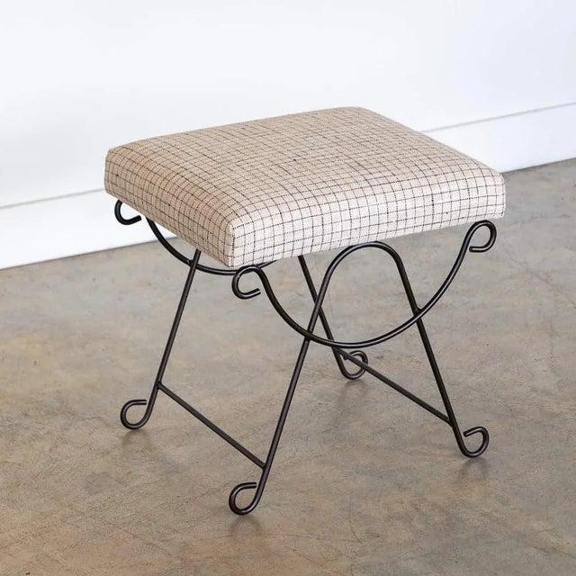 Panoplie Iron Loop Stool With Linen Check | Chairish
