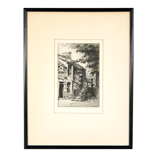 Framed Antique French Black & White Etching of a House | Chairish