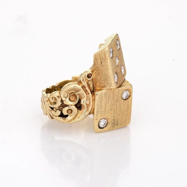 70s Vintage Diamond Dice Ring Gambling Jewellery Sz 8.5 Heavy 14k Gold ...