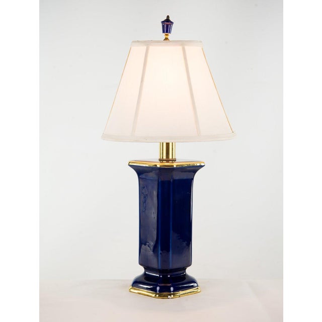 Cobalt Blue Ceramic Column-Shaped Table Lamp | Chairish