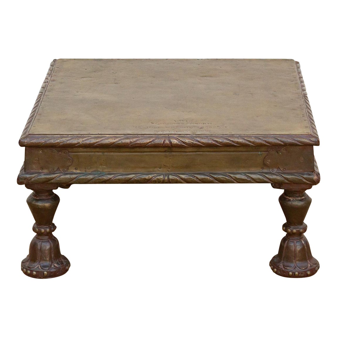 Antique Brass Laminate Bajot Table With Carved Legs | Chairish