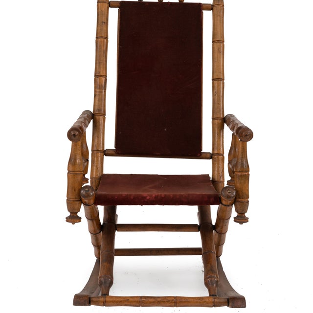 American Victorian Red Velvet Rocking Chair | Chairish