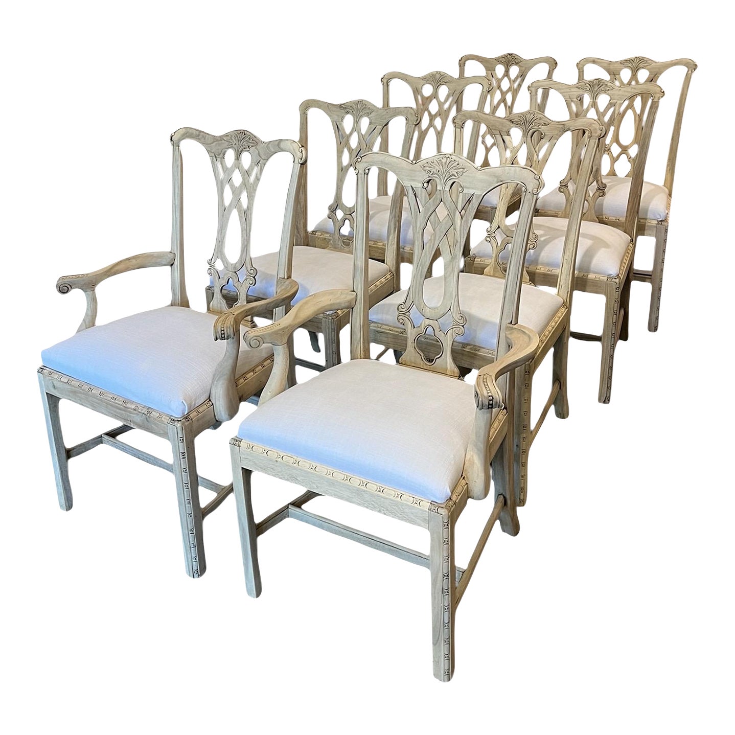Set of 8 Bleached Mahogany Theodore Alexande Rococo Style Chippendale ...
