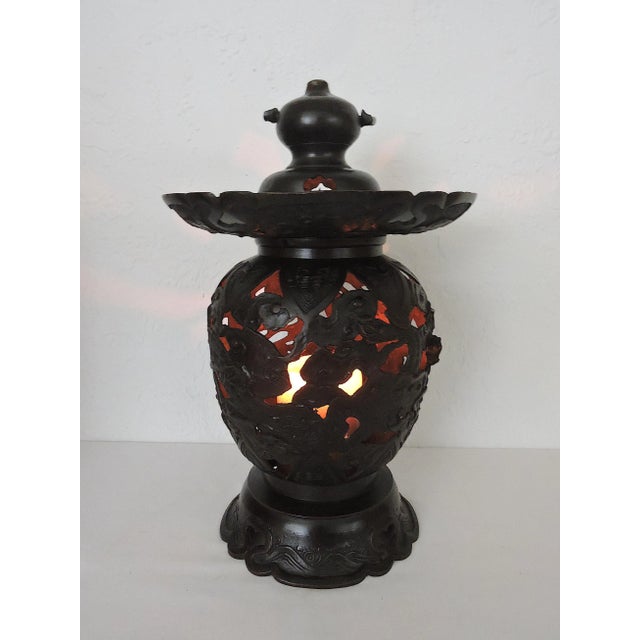 Old Japanese Bronze Reticulated Censer / Candle Lamp With Dragons and ...