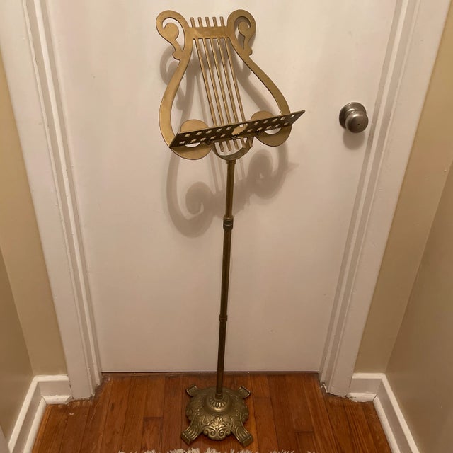 Early 20th Century Brass Lyre Music Stand Lectern | Chairish