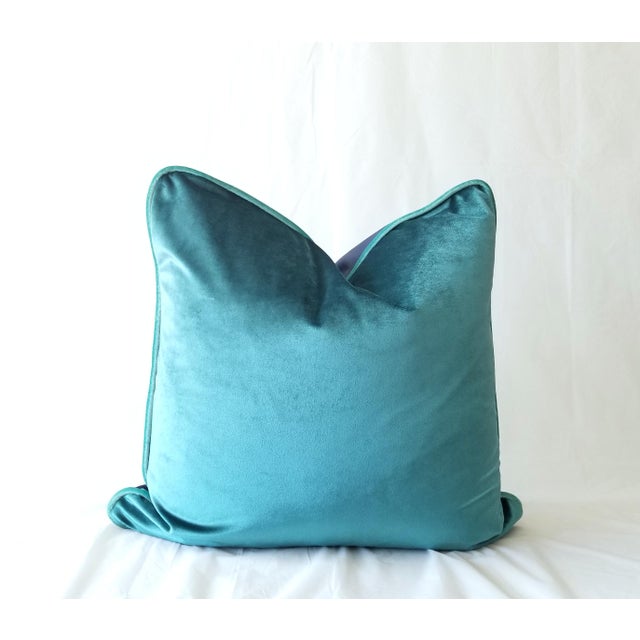 Topaz/Turquoise Velvet Pillow With Sapphire Piping Detail | Chairish