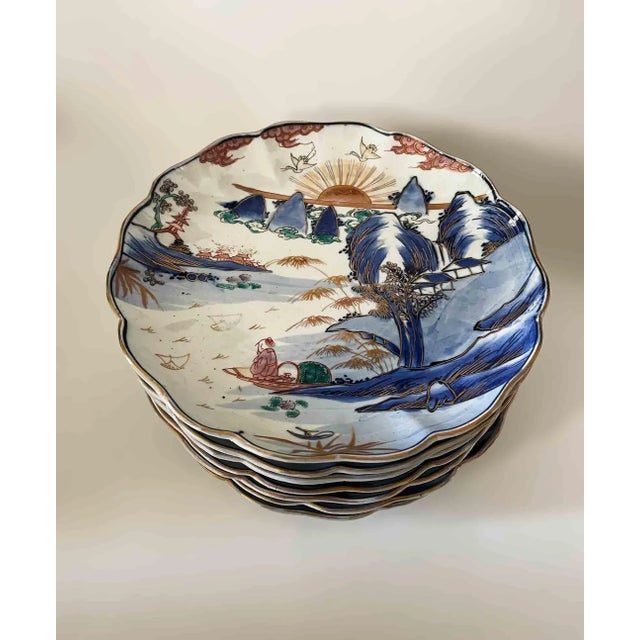 Vintage Hand Painted Japanese Porcelain Plates- Set of 7 | Chairish